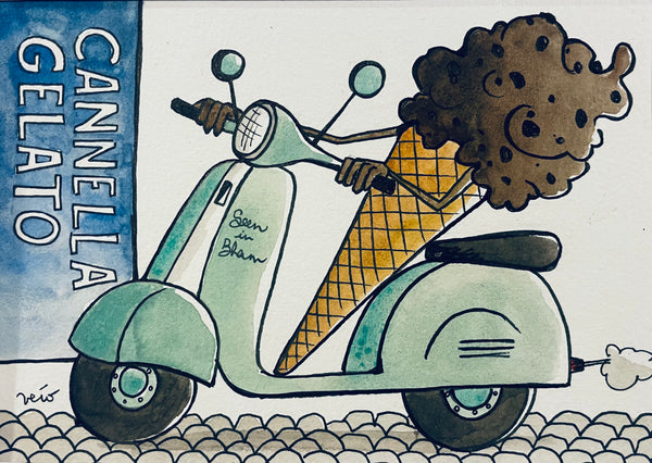 Zipping downtown for gelato - drawing – Vero the Traveling Artist