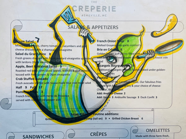 Menu drawing - The Creperie – Vero the Traveling Artist